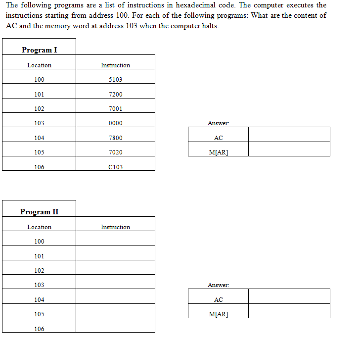The following programs are a list of instructions in | Chegg.com