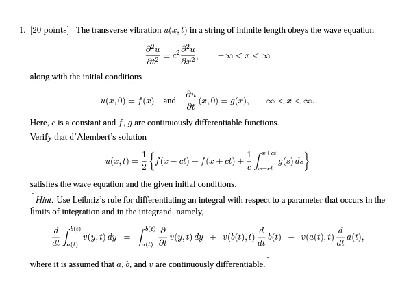 Solved The transverse vibration u(x, t) In a string of | Chegg.com