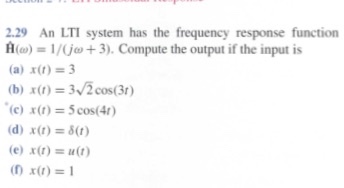 Solved An LTI system has the frequency response function | Chegg.com