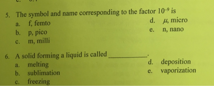 Solved The symbol and name corresponding to the factor 10^-9 | Chegg.com