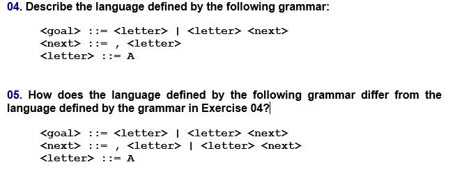 Solved 04. Describe the language defined by the following | Chegg.com