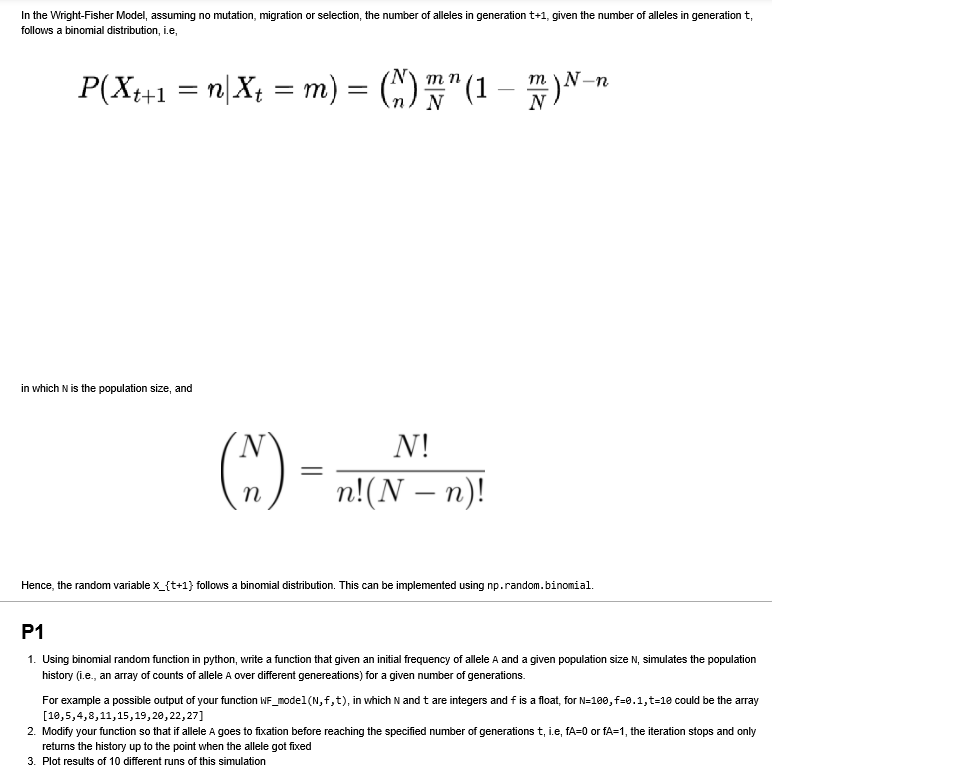 Solved In the Wright-Fisher Model, assuming no mutation, | Chegg.com