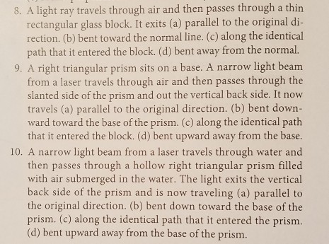 Solved A light ray travels through air and then passes | Chegg.com