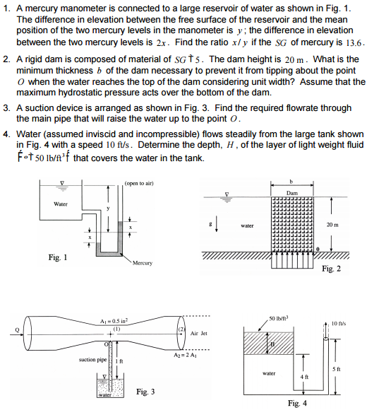 Solved A mercury manometer is connected to a large reservoir | Chegg.com