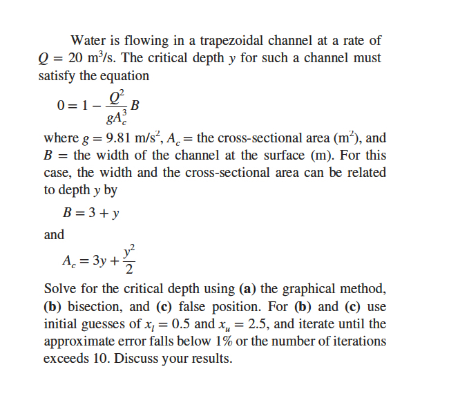 Solved Water is flowing in a trapezoidal channel at a rate | Chegg.com