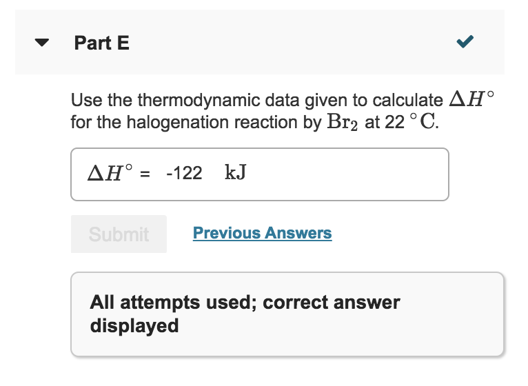 Part H Use the thermodynamic data given to calculate | Chegg.com