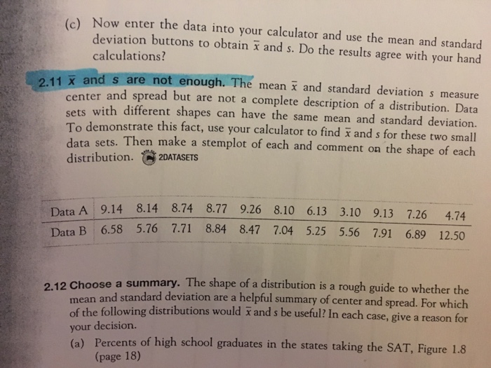 Solved The mean x bar and standard deviation s measure | Chegg.com