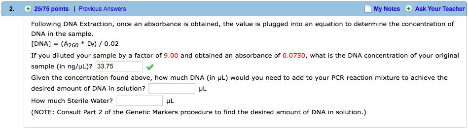 Solved: Following DNA Extraction, Once An Absorbance Is Ob... | Chegg.com