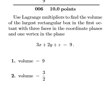 Use Lagrange multipliers to find the volume of the | Chegg.com