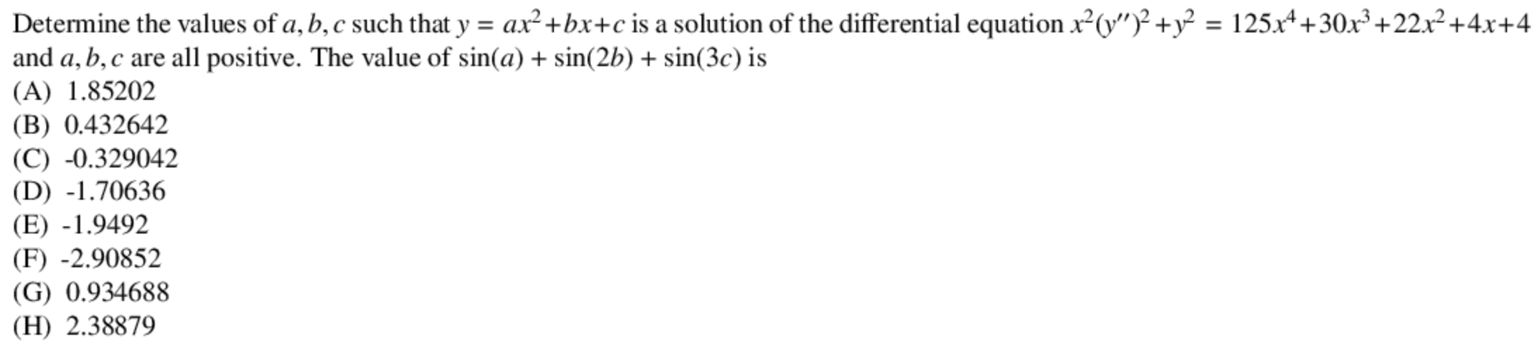 Solved Determine the values of a, b, c such that y = ax^2 + | Chegg.com