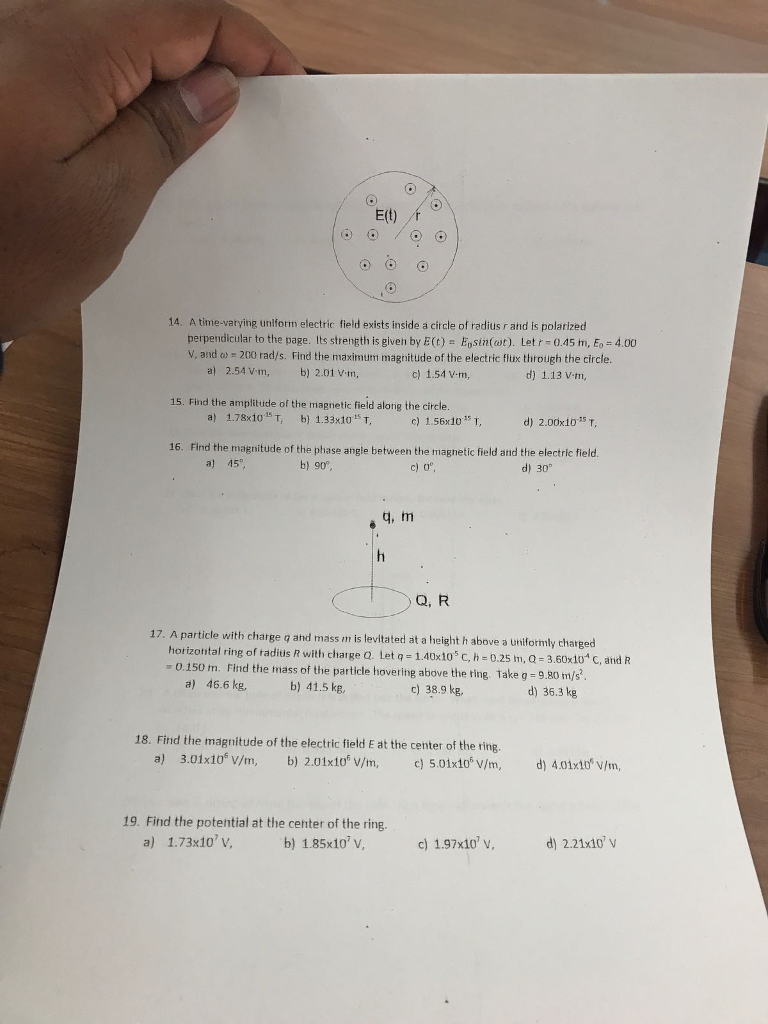 Solved A time-varying uniform electric field exists inside | Chegg.com