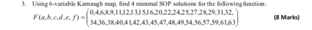 Solved Using 6-variable Karnaugh map, find 4 minimal SOP | Chegg.com