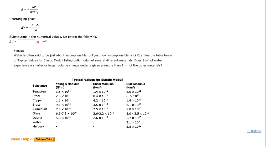 Solved Explore The bulk modulus of sea water is 2.38 x 109 | Chegg.com