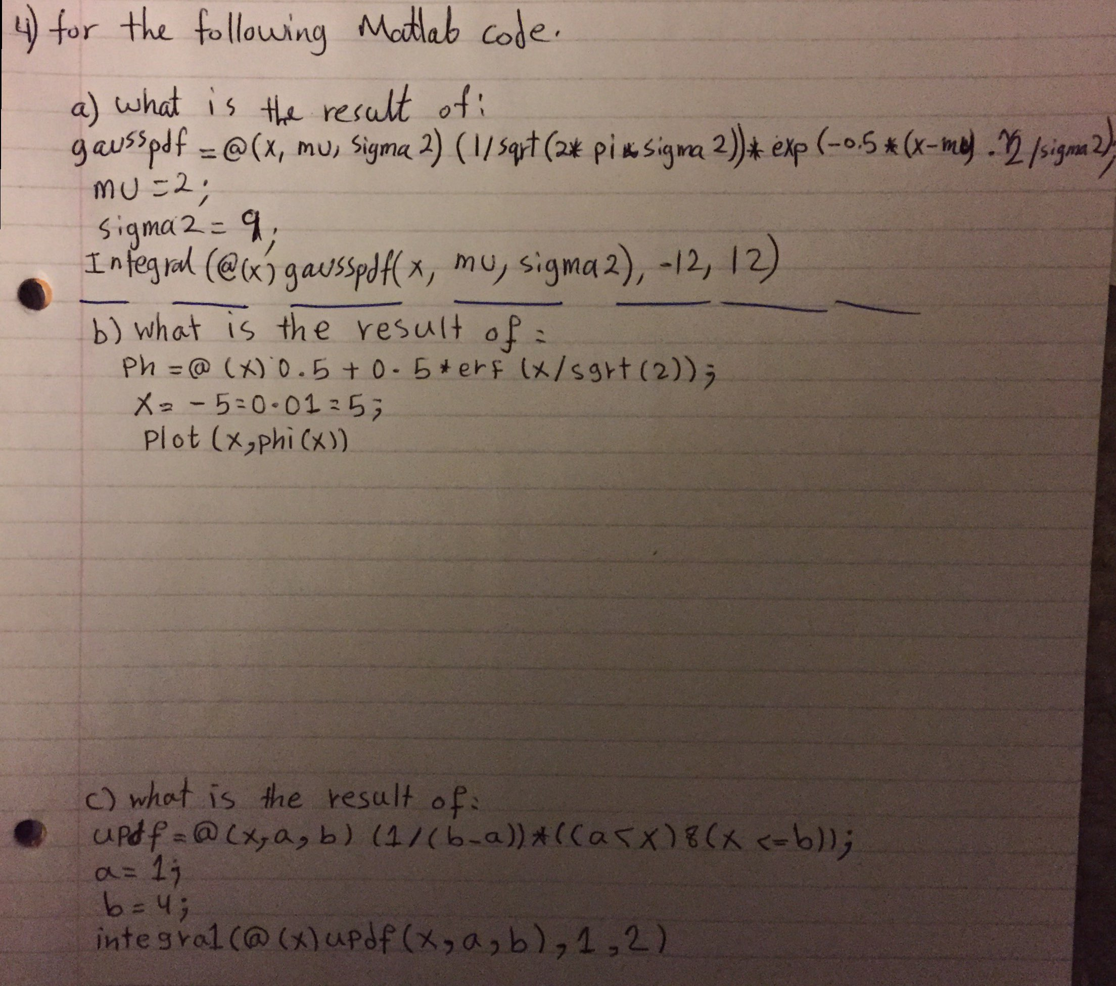 Solved For the following Matlab code. A)What is the result | Chegg.com
