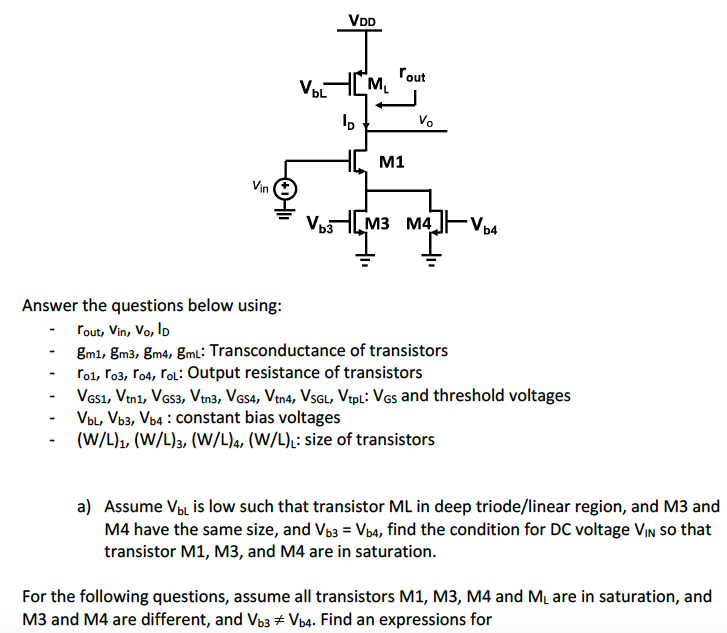 Solved VDD M. out bL M1 Answer the questions below using: - | Chegg.com
