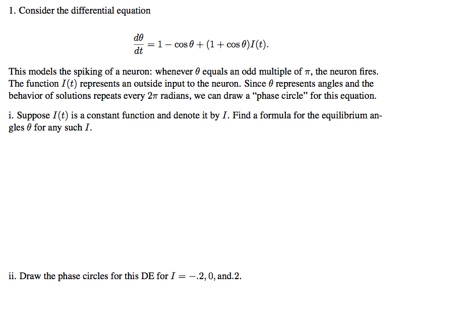 Solved 1. Consider the differential equation do = 1-cos ? + | Chegg.com