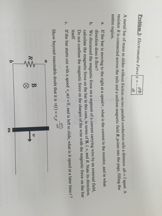 Solved Electromotive Force epsilon = - d psi/dt A metal bar | Chegg.com