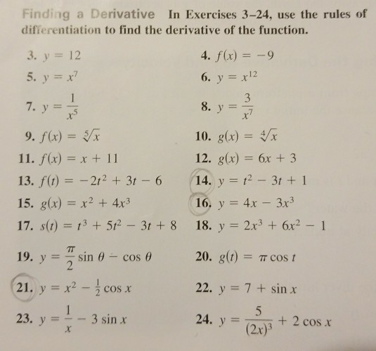 Solved Finding a Derivative In Exercises 3-24, use the rules | Chegg.com
