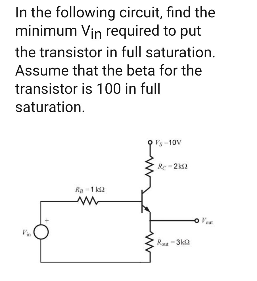 Solved In the following circuit, find the minimum Vin | Chegg.com