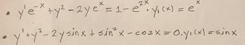 Solved RICCATI`S DIFFERENTIAL EQUATION: y'=p(x)+q(x)y+r(x)y2 | Chegg.com