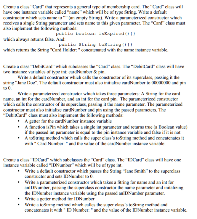 Create a class "Card" that represents a general type | Chegg.com