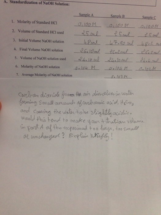 Solved A. Standardization of NaOH Solution: Sample A Sample | Chegg.com