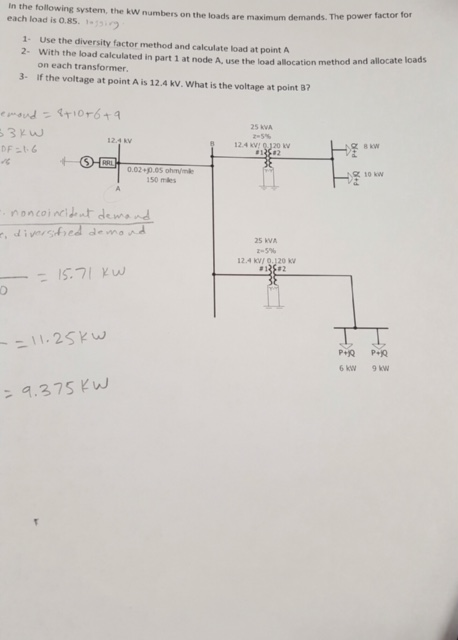 Use the diversity factor method and calculate load at | Chegg.com