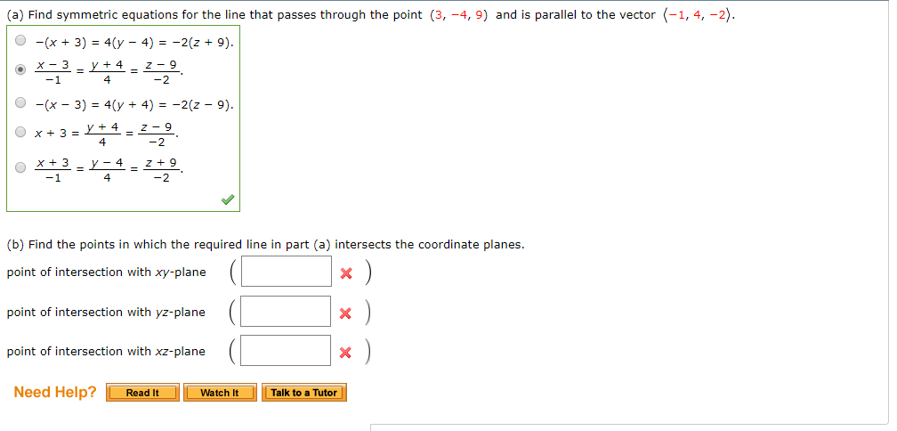 Solved (a) Find symmetric equations for the line that passes | Chegg.com