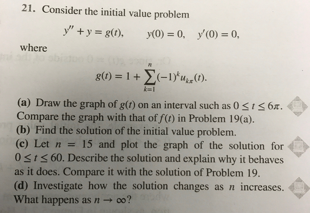 Solved Consider the initial value problem y"+y = g(t), y(0) | Chegg.com
