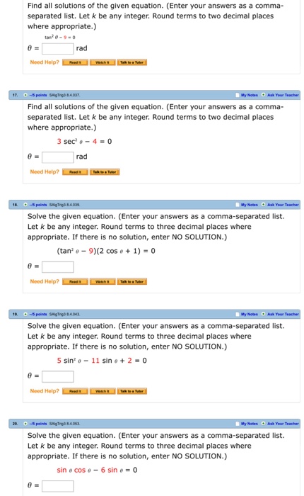 Solved Find all solutions of the given equation. (Enter your | Chegg.com