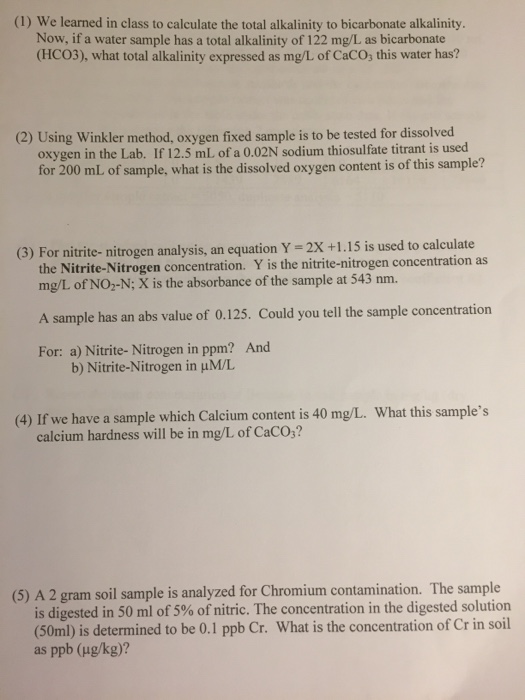 Solved We learned in class to calculate the total alkalinity | Chegg.com