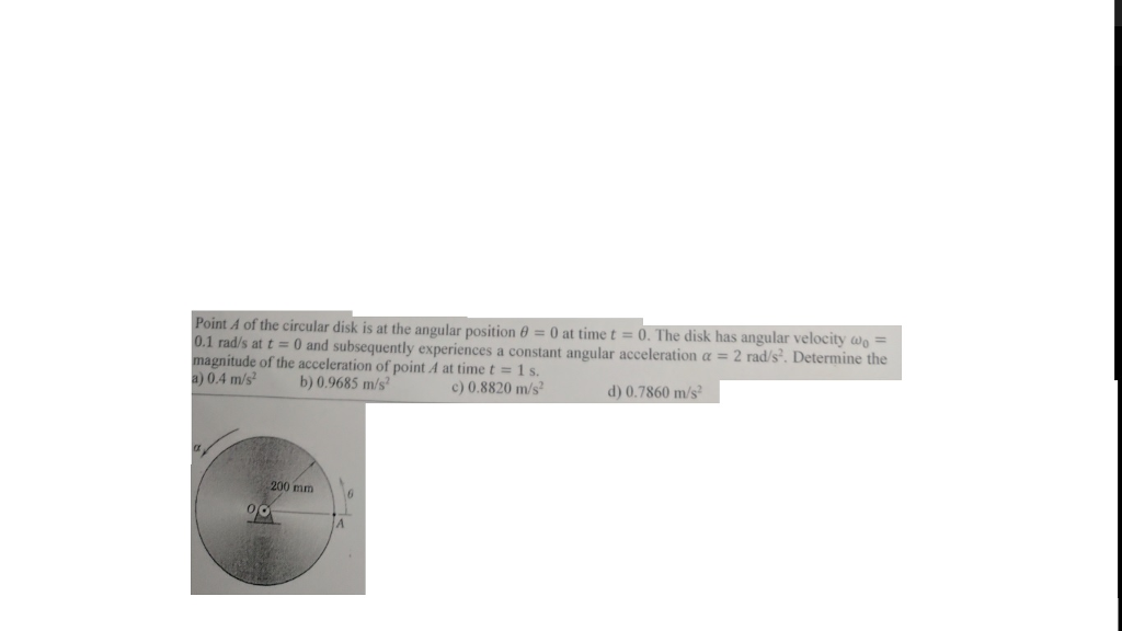 Solved Point A of the circular disk is at the angular | Chegg.com