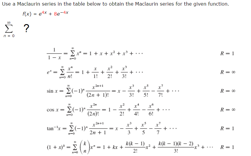 Solved Use a Maclaurin series in the table above to obtain | Chegg.com