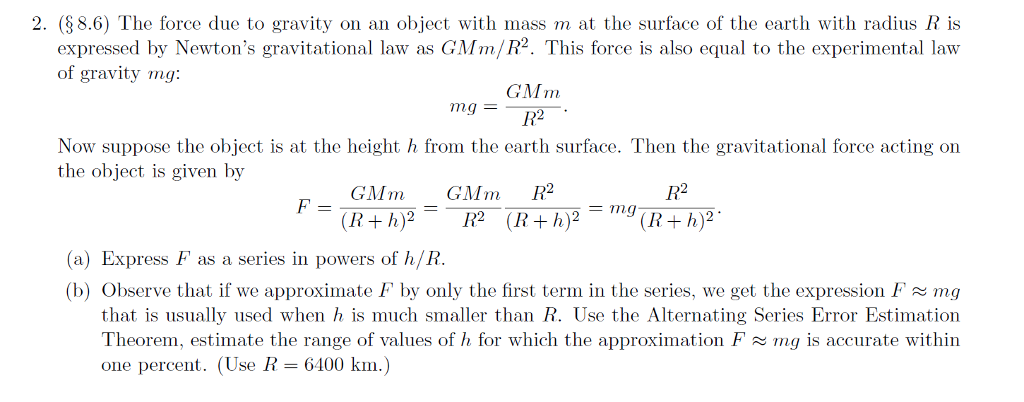Solved 2. (8.6) The force due to gravity on an object with | Chegg.com