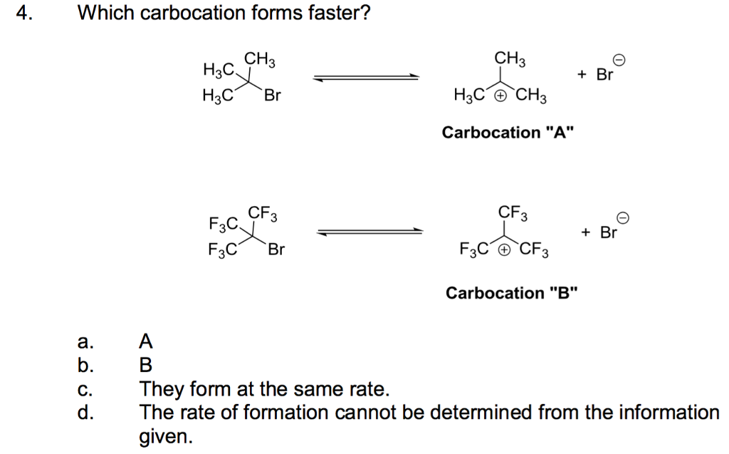 Solved Which carbocation forms faster? They form at the | Chegg.com