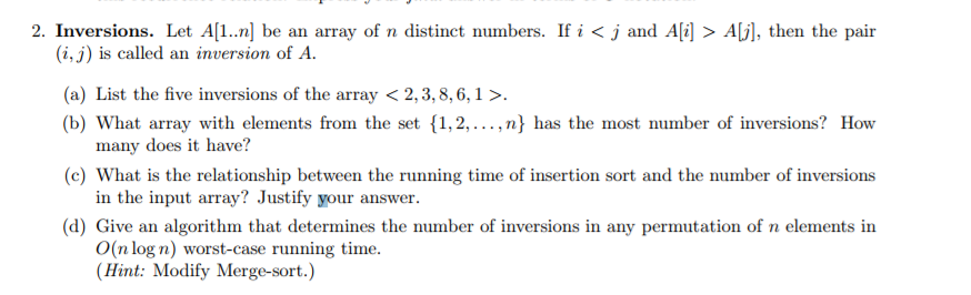 Solved Inversions. Let A[1, ... n] be an array of n distinct | Chegg.com