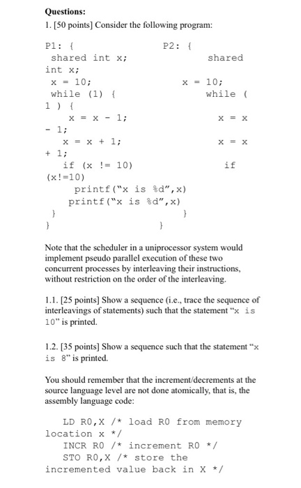 Solved Consider the following program: Note that the | Chegg.com