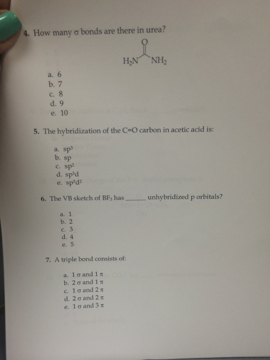 Solved How many sigma bonds are there in urea? 6 7 8 9 | Chegg.com
