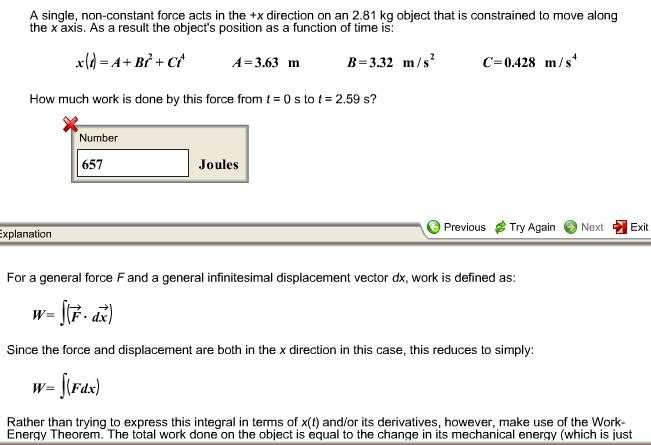Solved A single, non-constant force acts in the +x direction | Chegg.com