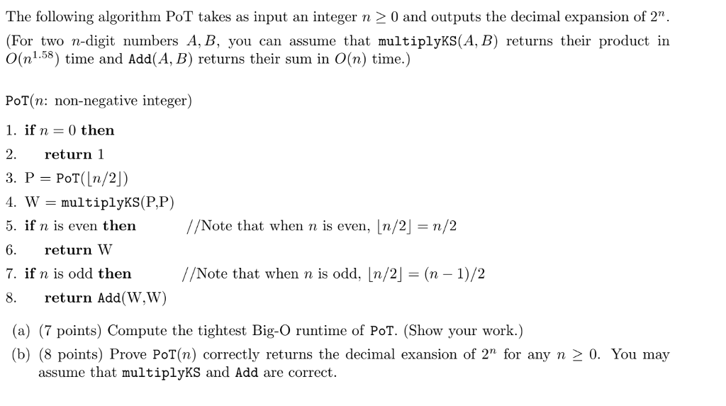 Solved The Following Algorithm Pot Takes As Input An Integer 7732