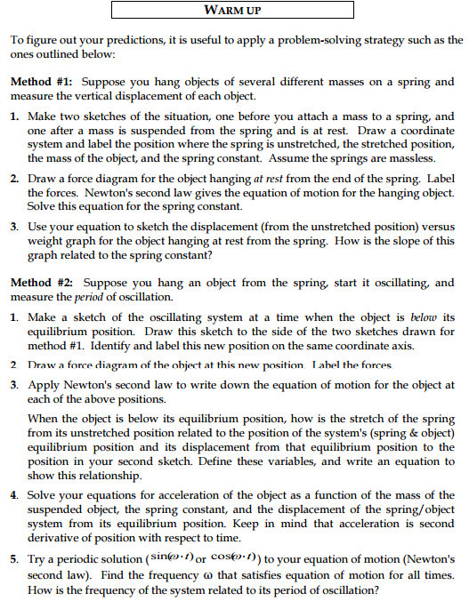 Solved LAB PROBLEM 1: MEASURING SPRING CONSTANTS TWO WAYS | Chegg.com