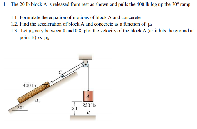Solved 1. The 20 lb block A is released from rest as shown | Chegg.com
