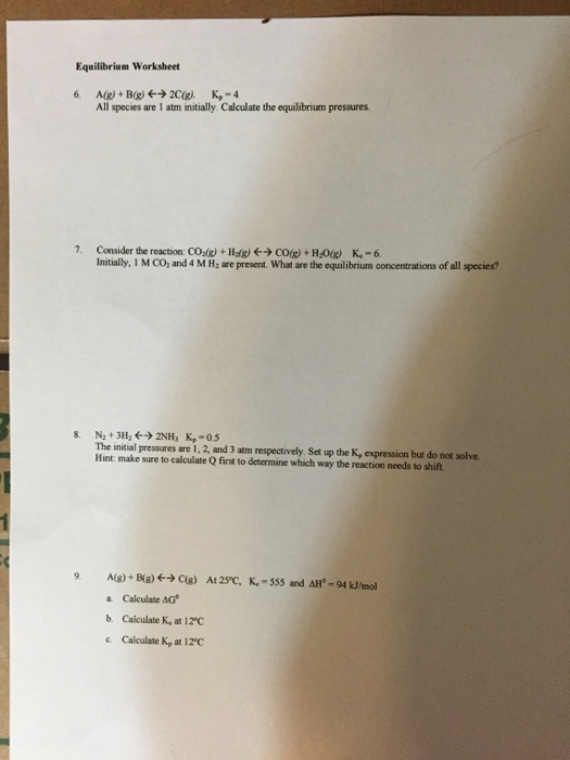 Solved Equilibrium Worksheet Write the Q expression for the | Chegg.com