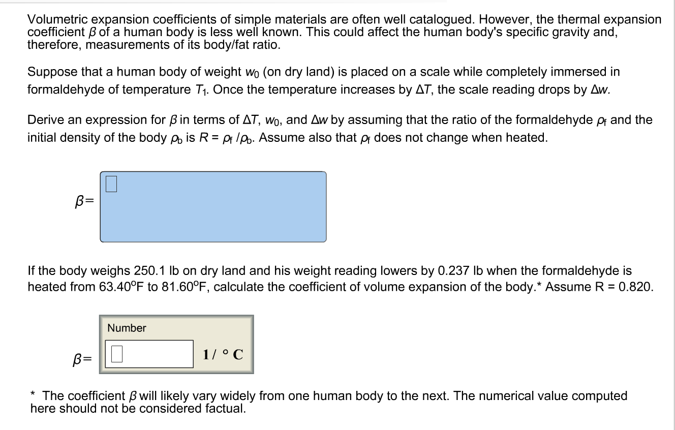 Solved Volumetric expansion coefficients of simple materials | Chegg.com