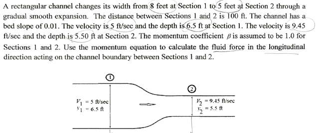Solved A rectangular channel changes its width from 8 feet | Chegg.com