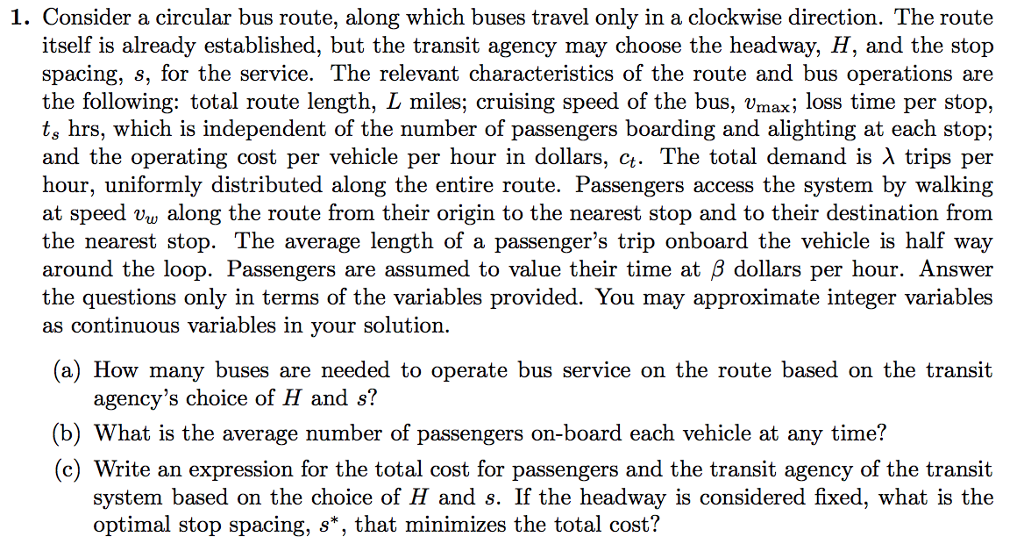 Solved 1. Consider a circular bus route, along which buses | Chegg.com