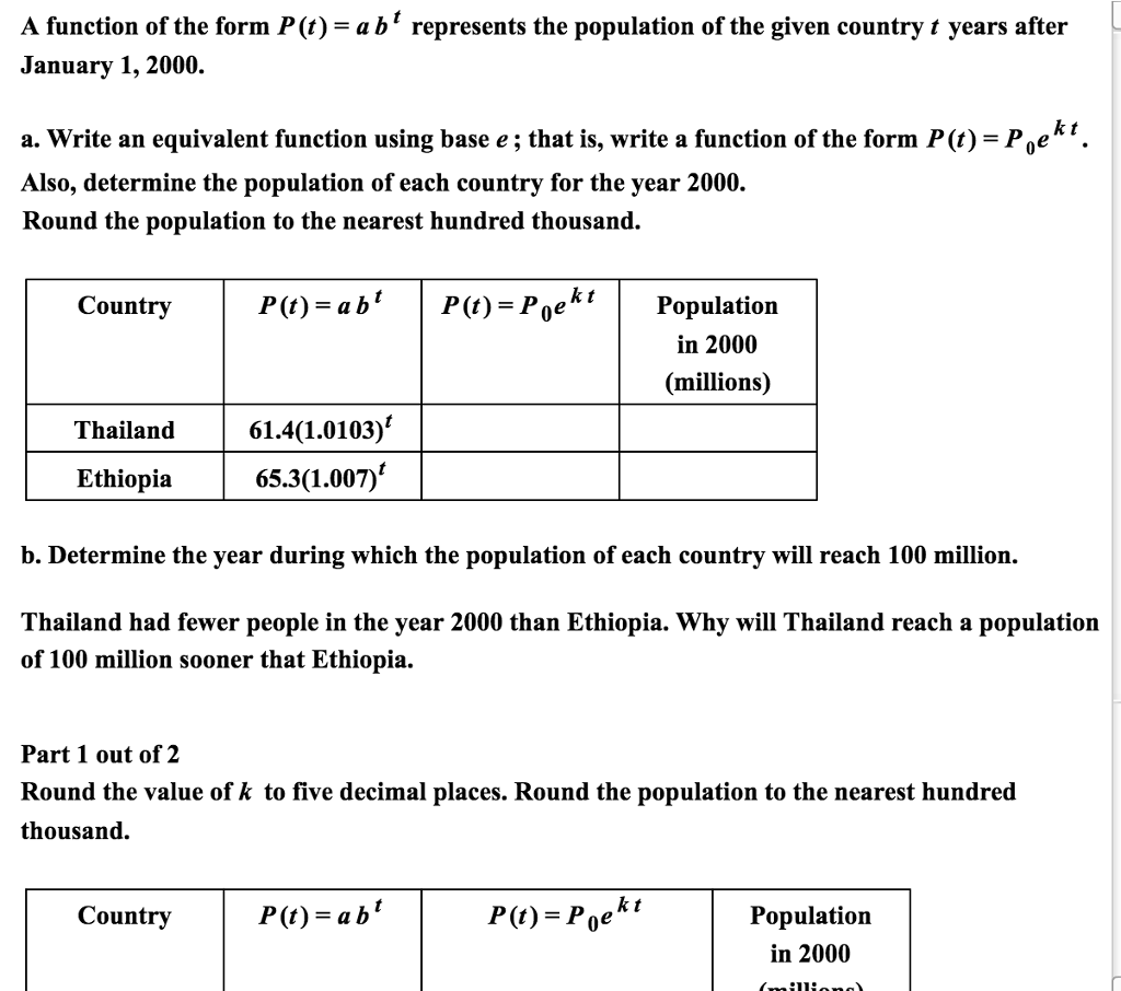 Solved A function of the form P (t)-ab' represents the | Chegg.com