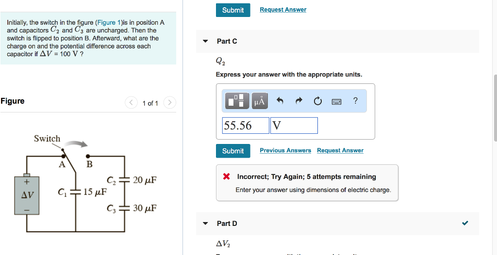 Solved Submit Request Answer Initially, the switch in the | Chegg.com
