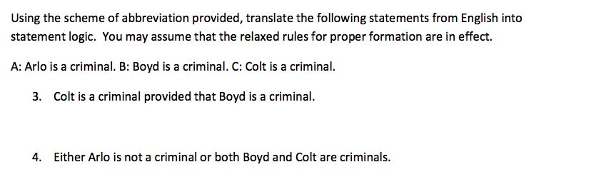 Solved Using the scheme of abbreviation provided, translate | Chegg.com
