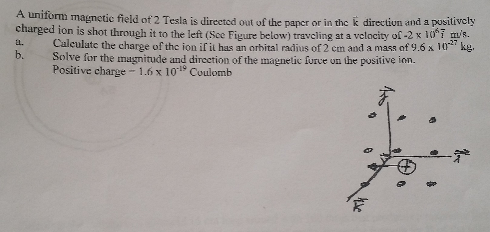 Solved A uniform magnetic field of 2 Tesla is directed out | Chegg.com